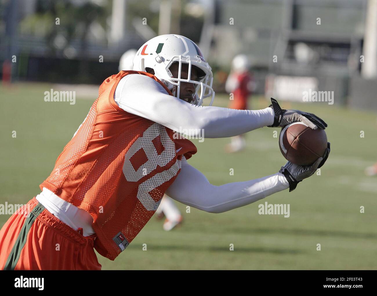 University of Miami wide receiver Rashawn Scott (80) catches a pass ...
