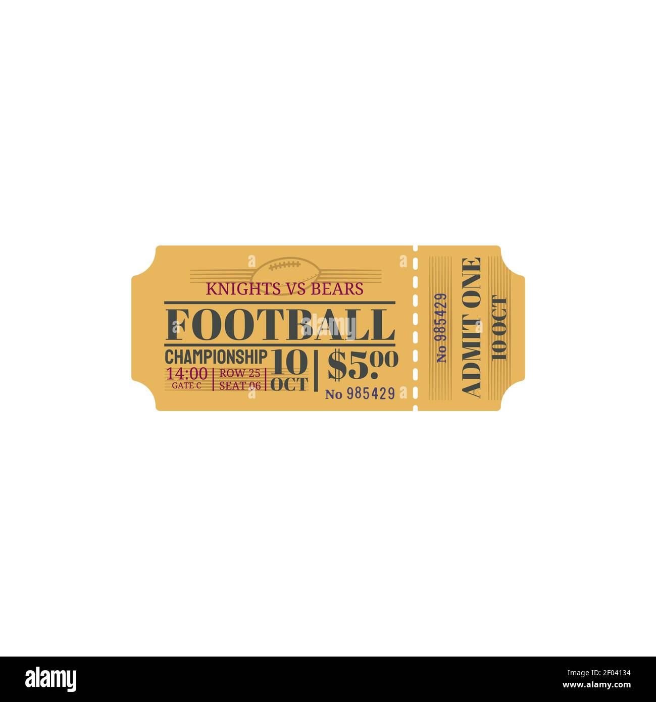 Full ticket on city championship of football sport game isolated mockup ...