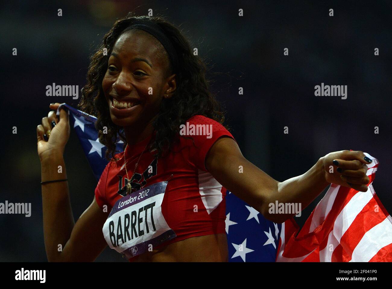 USA's Brigetta Barrett celebrates her second-place finish in the women ...