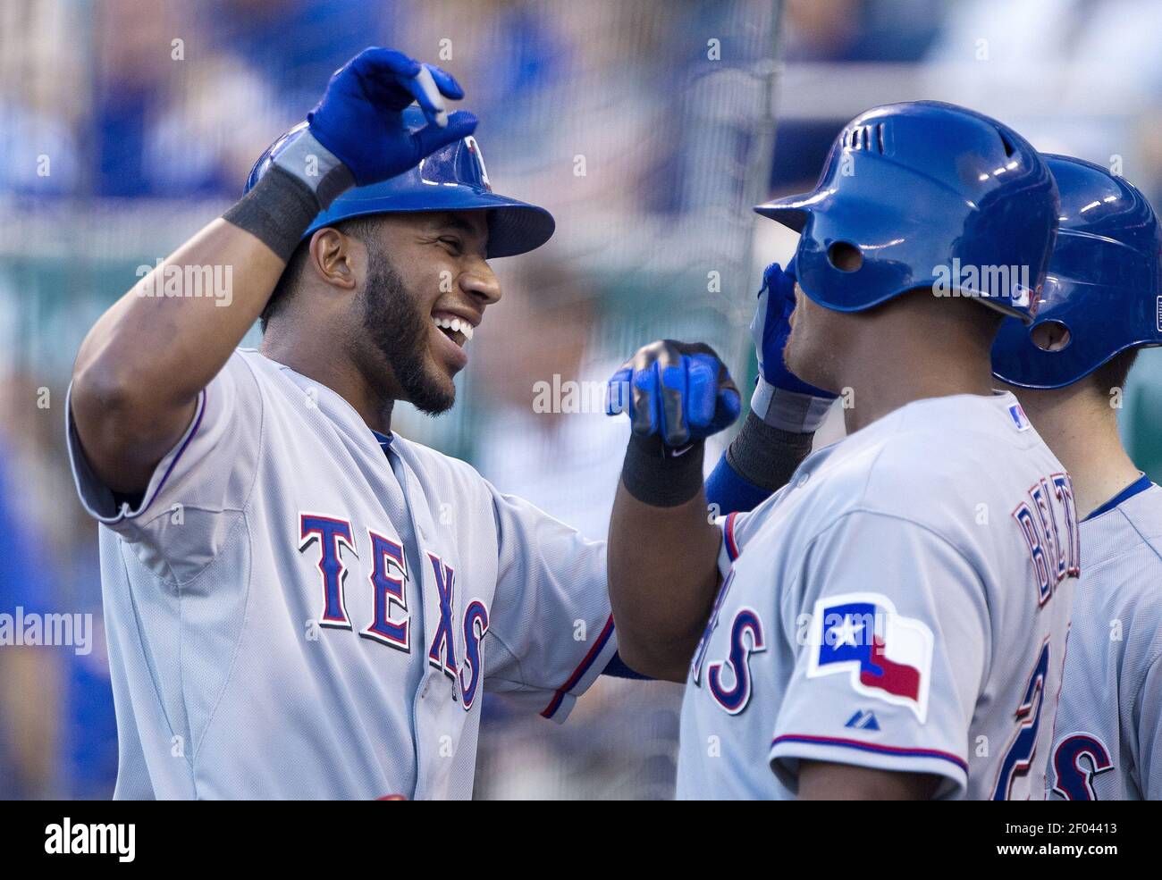 Texas Rangers' Elvis Andrus (1) celebrates his solo home run in the ...