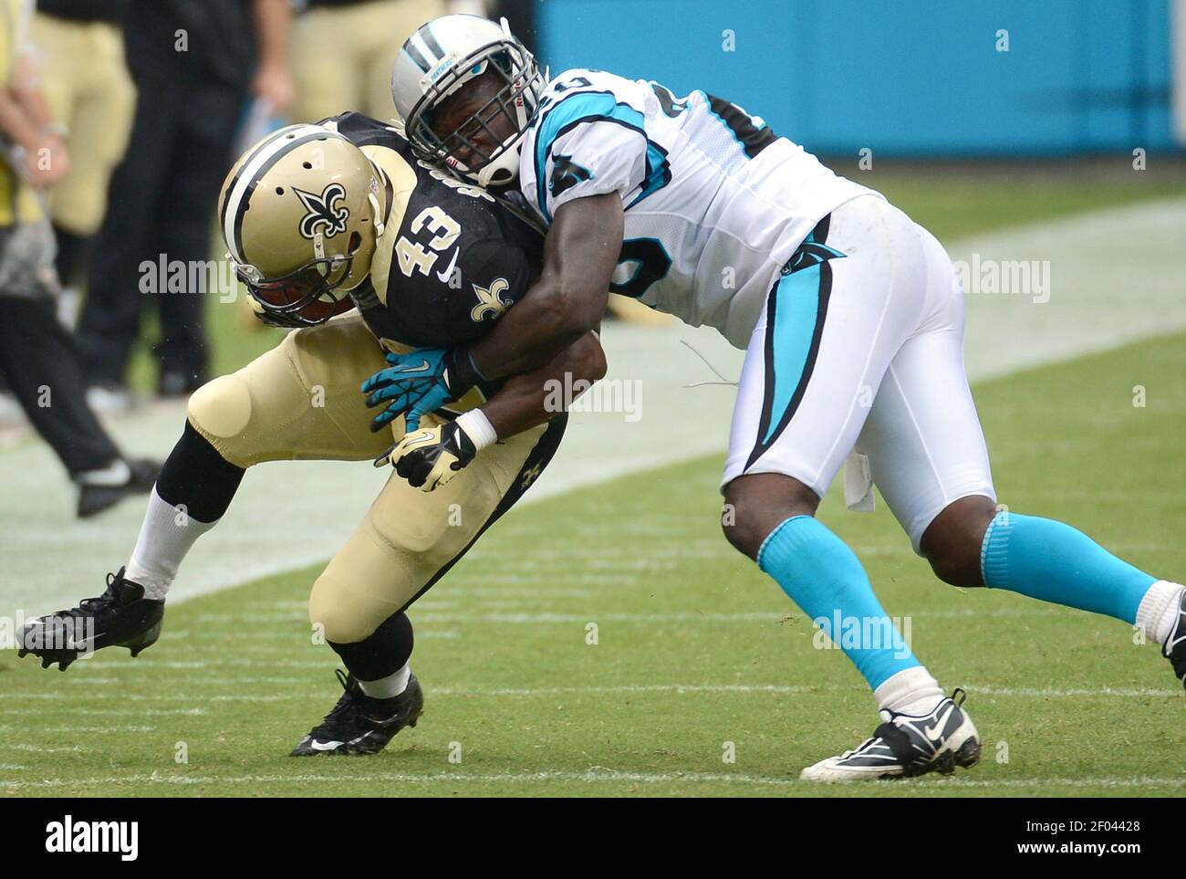 Carolina Panthers (20) cornerback Chris Gamble looks to make the tackle ...