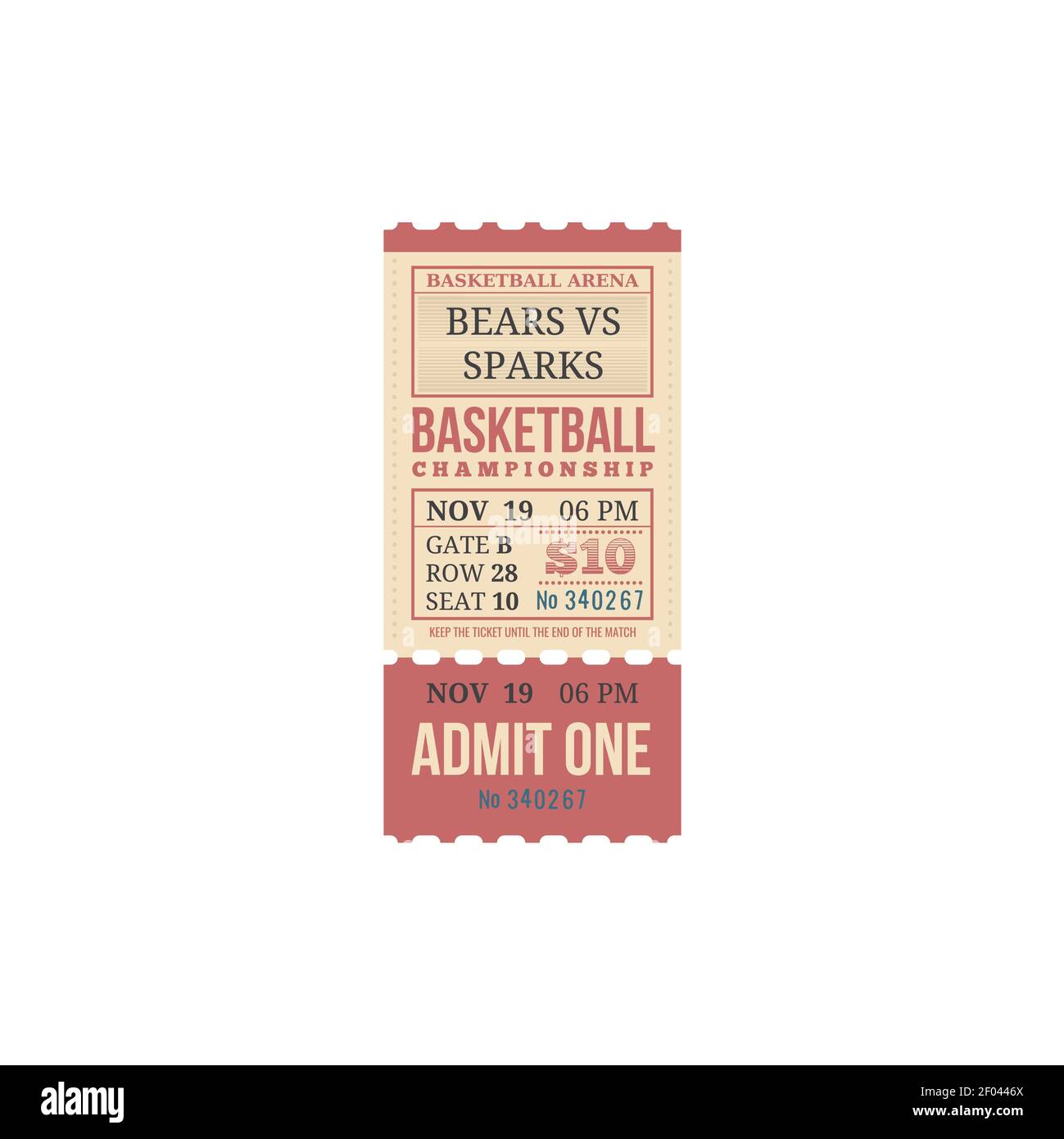 Ticket on basketball match isolated admit. Vector retro basketball ...