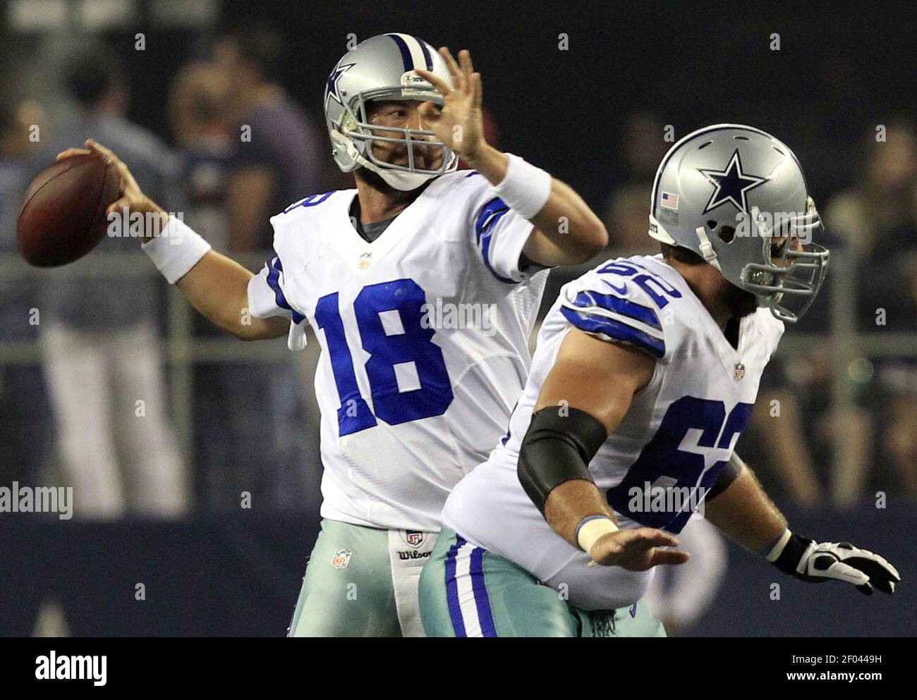 Dallas Cowboys quarterback Kyle Orton (18) looks for an open reciever ...