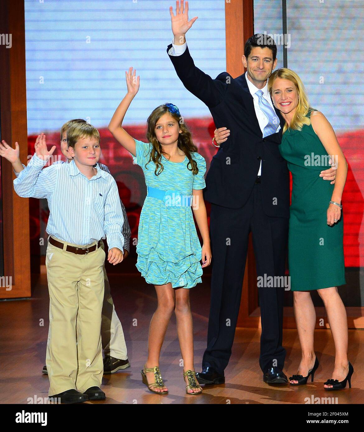 Republican vice presidential nominee Rep. Paul Ryan stands on the stage ...