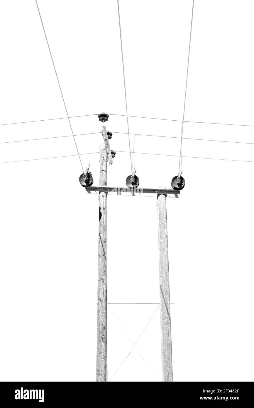 In oman the electric cable wood pylon energy and current line Stock ...