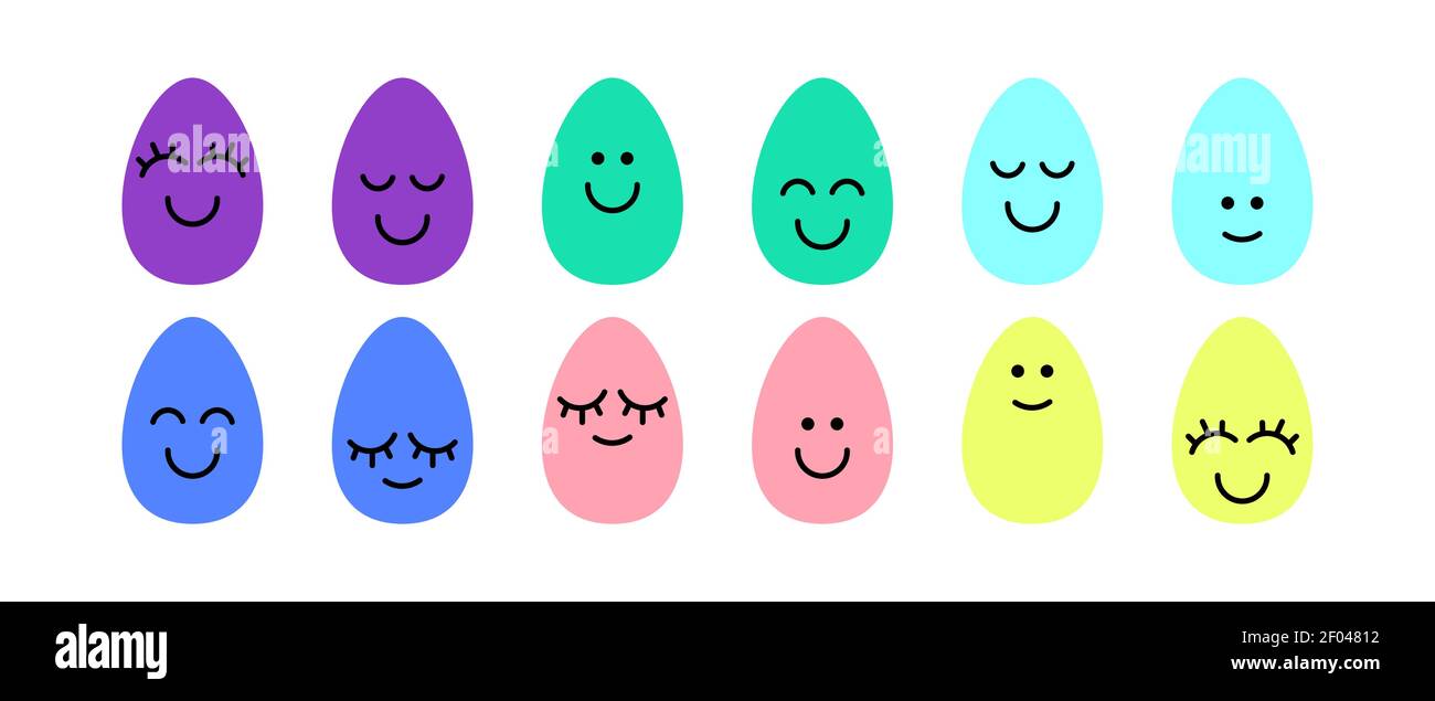 Happy Easter eggs with smile or emoji. Bright colors. Cute easter eggs ...