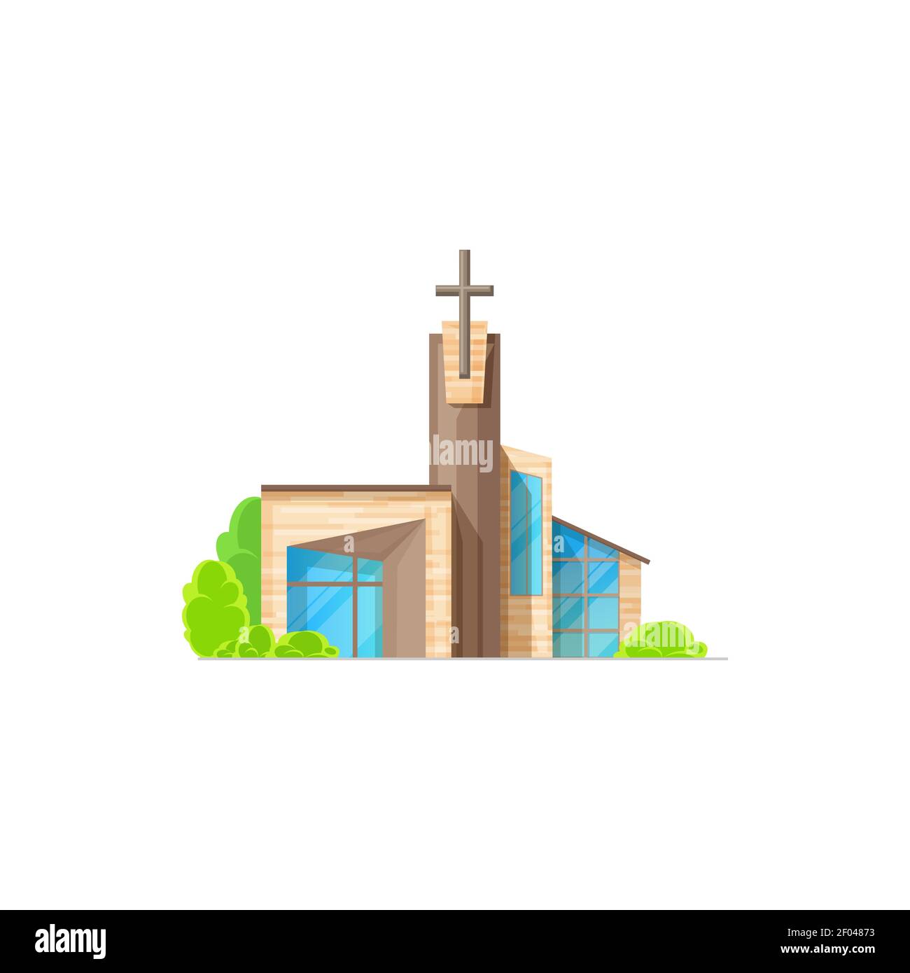 Modern Catholic church with orthodox cross isolated exterior facade ...