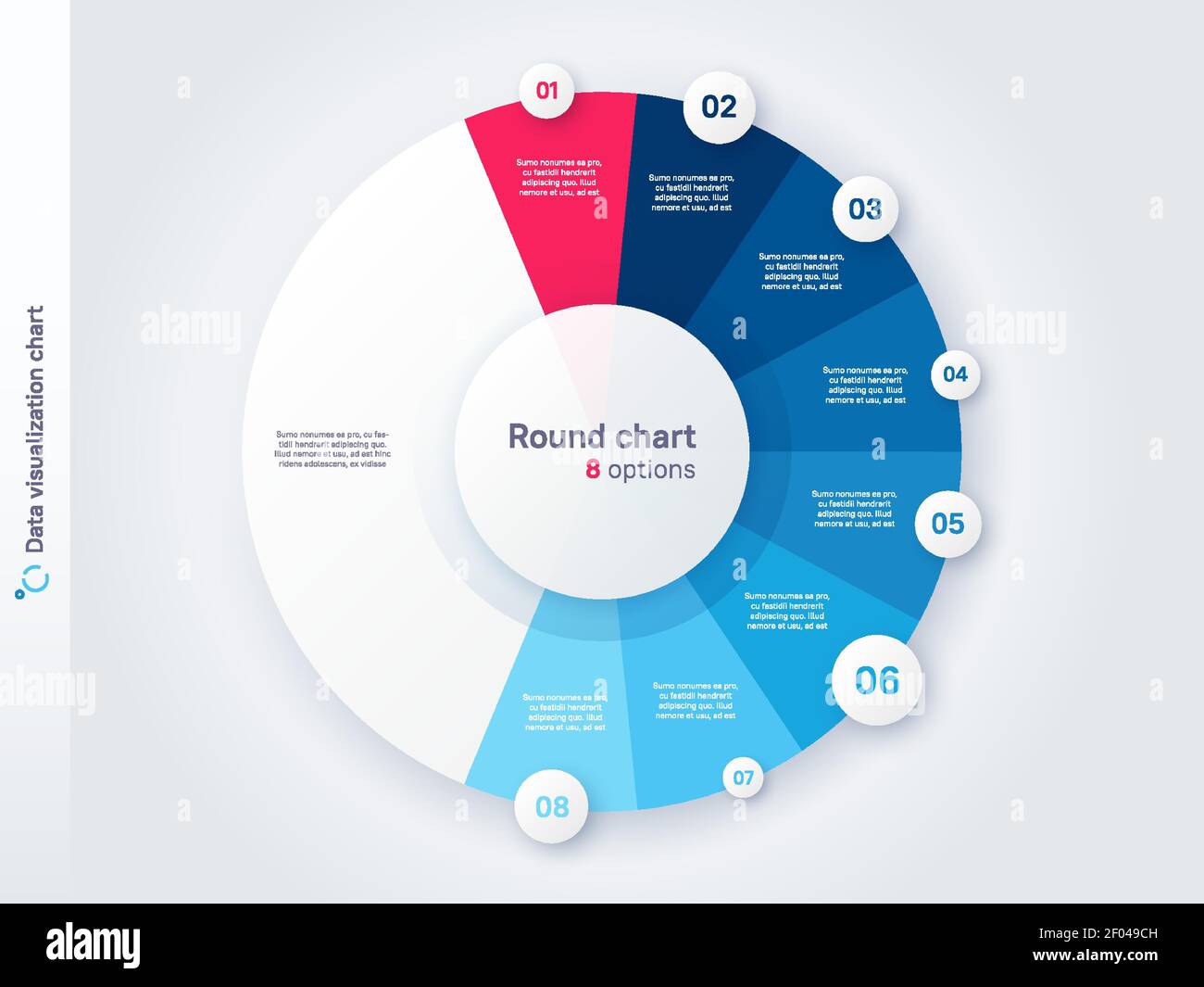 Vector round circle infographic chart template divided by eight parts ...