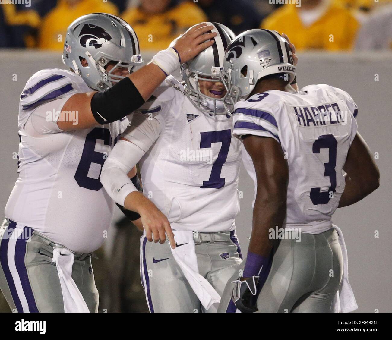 Kansas State quarterback Collin Klein (7) celebrates after scoring a ...