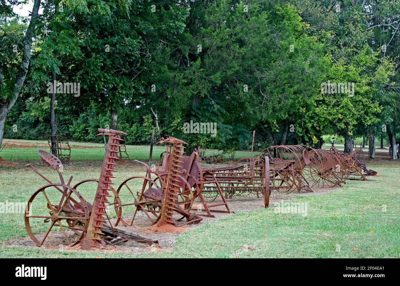 A display of rusty farm equipment is seen on the Jimmy Carter Boyhood ...
