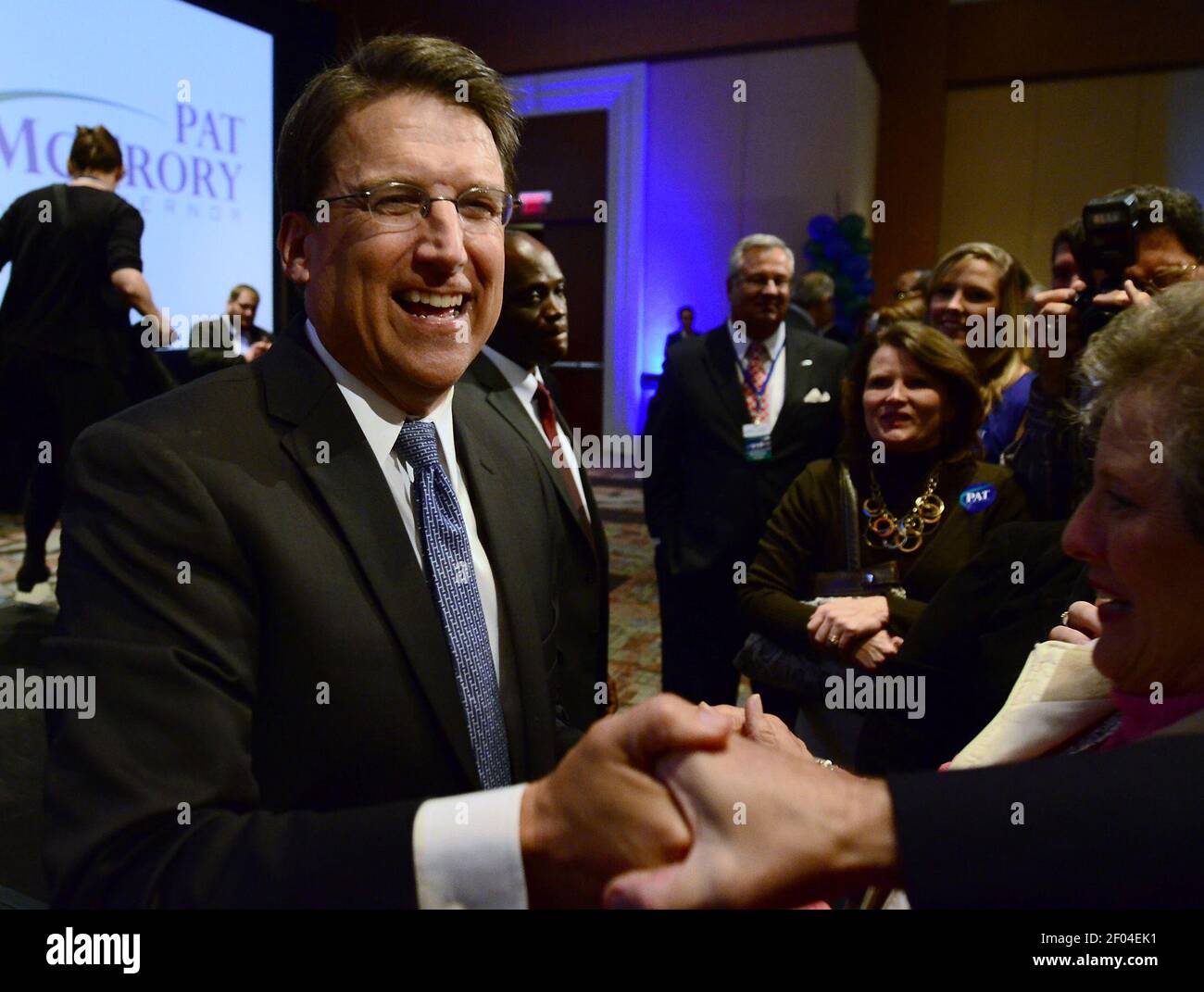 Governor elect Pat McCrory shakes hands with supporters following his ...