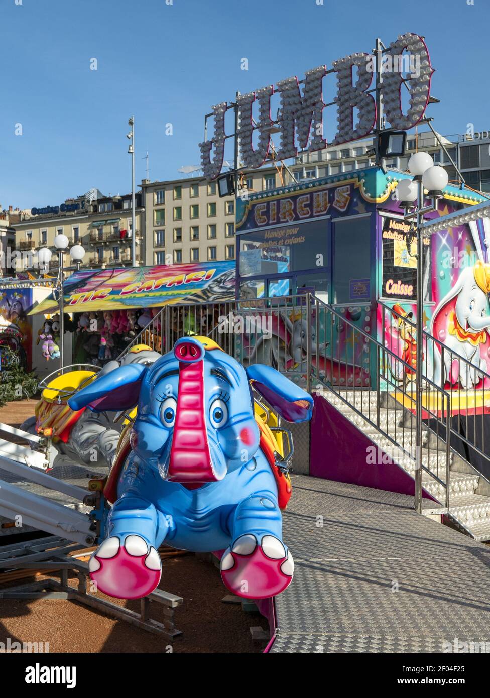 Jumping elephant in a carousel at the fun fair Stock Photo - Alamy