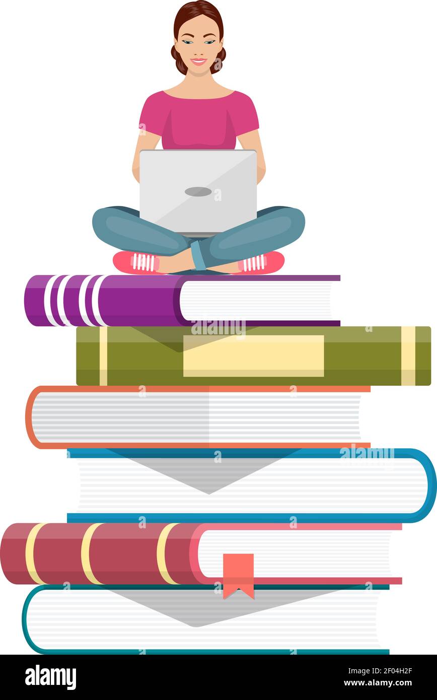 Cartoon character laptop books pile Stock Vector Images - Alamy