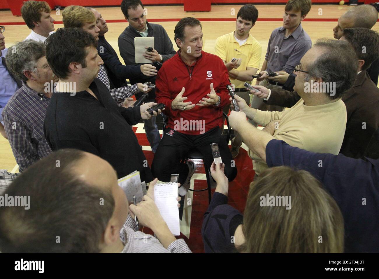 N.C. State's Mark Gottfried talks to the media during N.C. State's ...