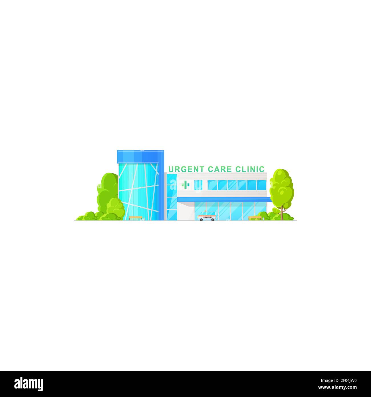 Urgent care clinic isolated medical building with ambulance car. Vector ...