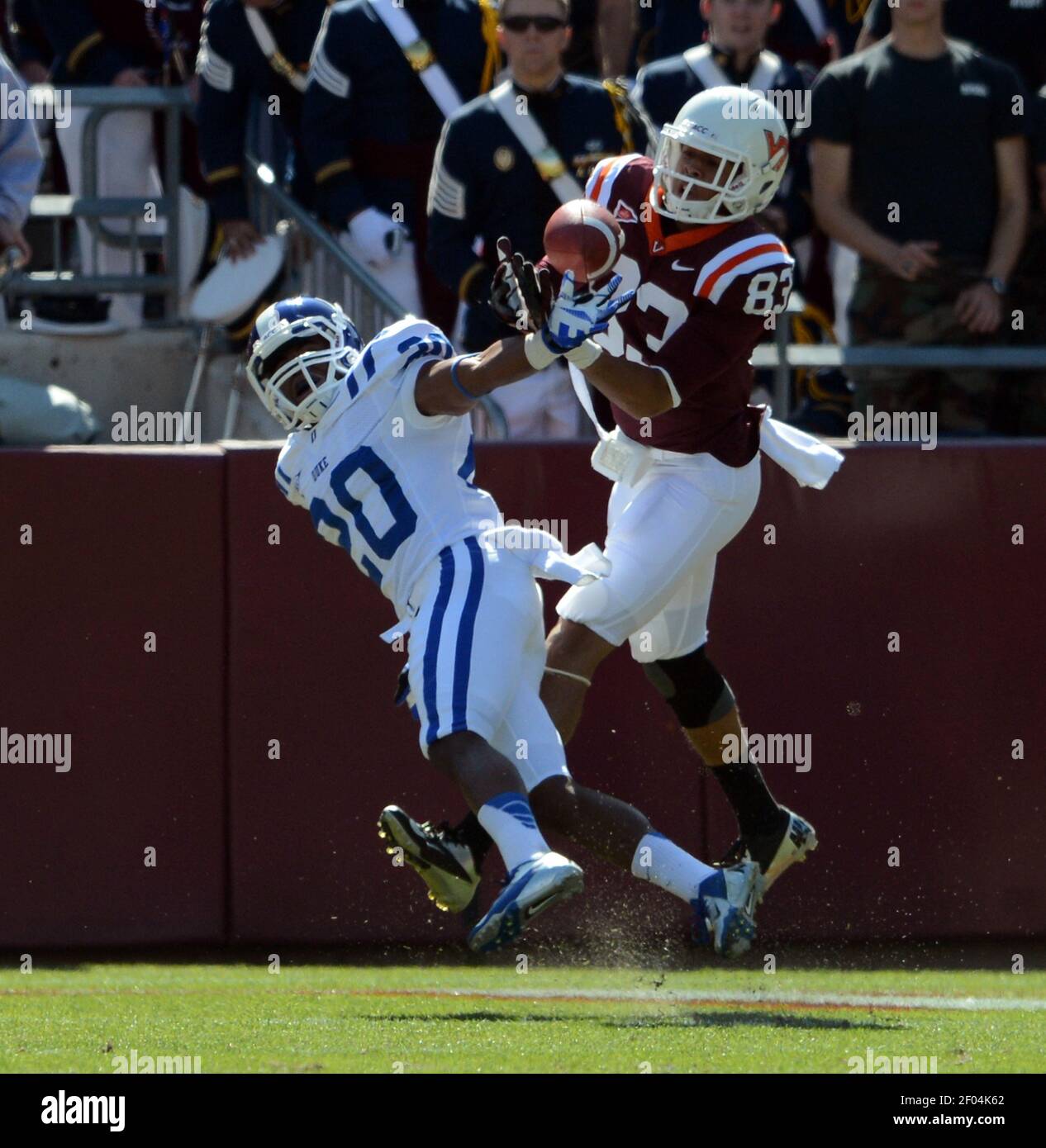 Duke cornerback Lee Butler (20) breaks up this pass in the end zone ...