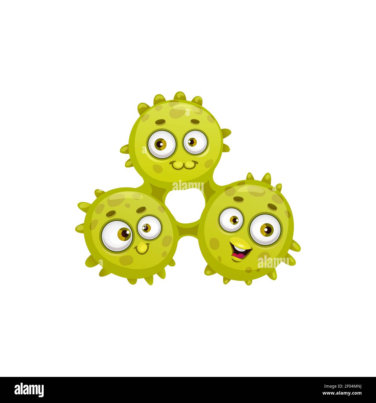 Three funny viruses with spikes joint together isolated biohazard ...