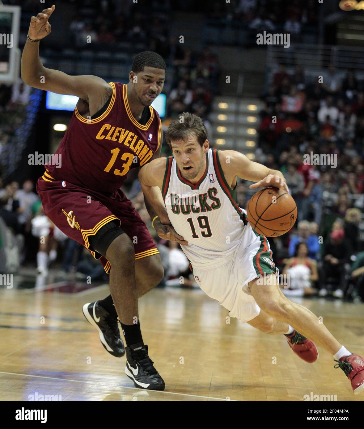 Milwaukee Bucks Beno Udrih drives past Cleveland Cavaliers Tristan ...