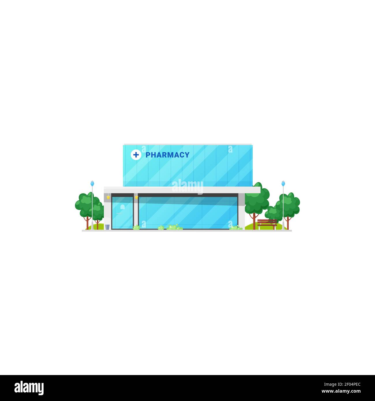 Pharmacy building with cross sign isolated modern building facade ...