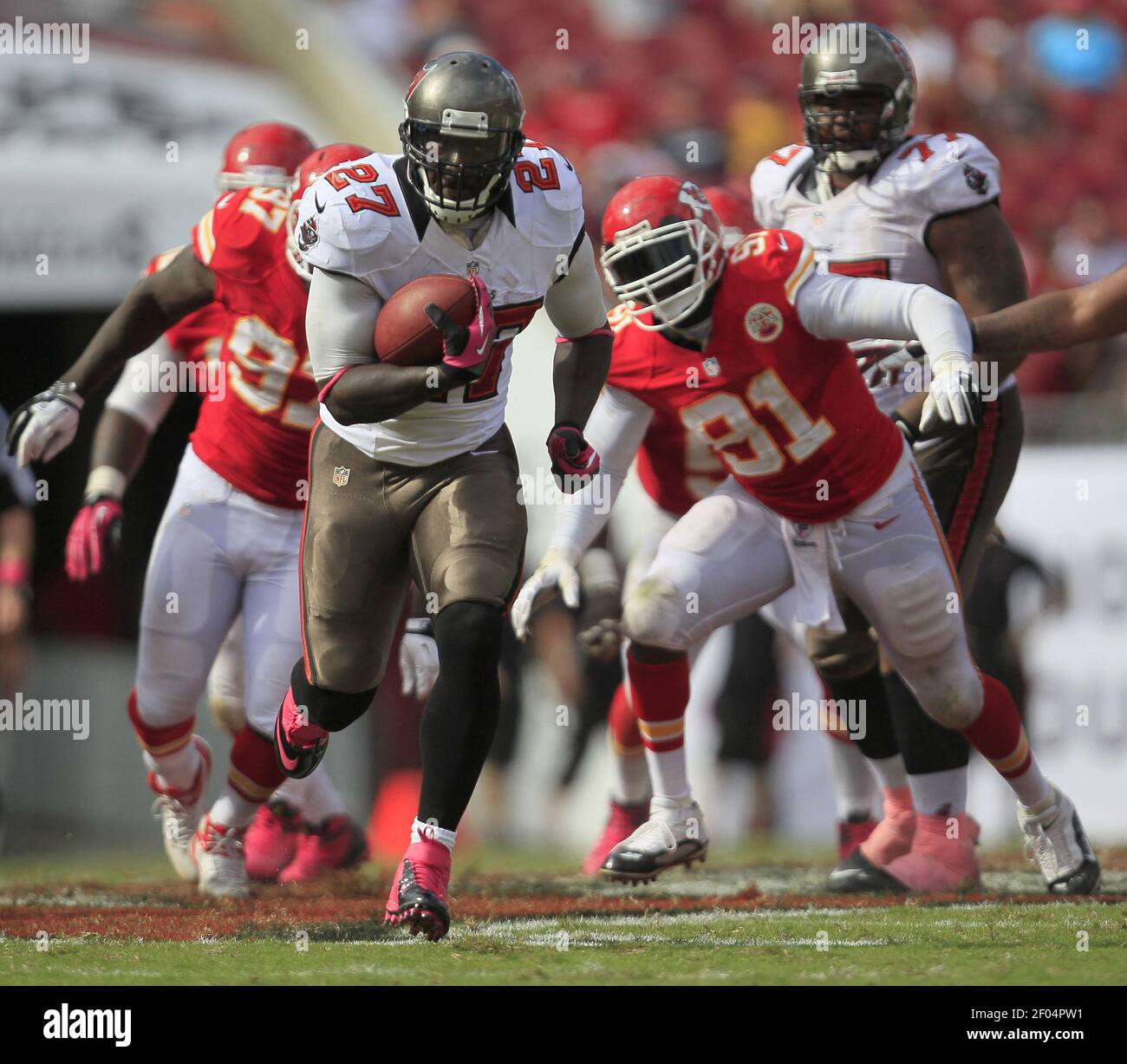 Tampa Bay Buccaneers running back LeGarrette Blount (27) picks up big yardage during a run in ...