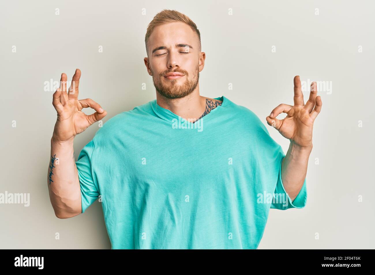 Young caucasian man wearing casual clothes relax and smiling with eyes ...