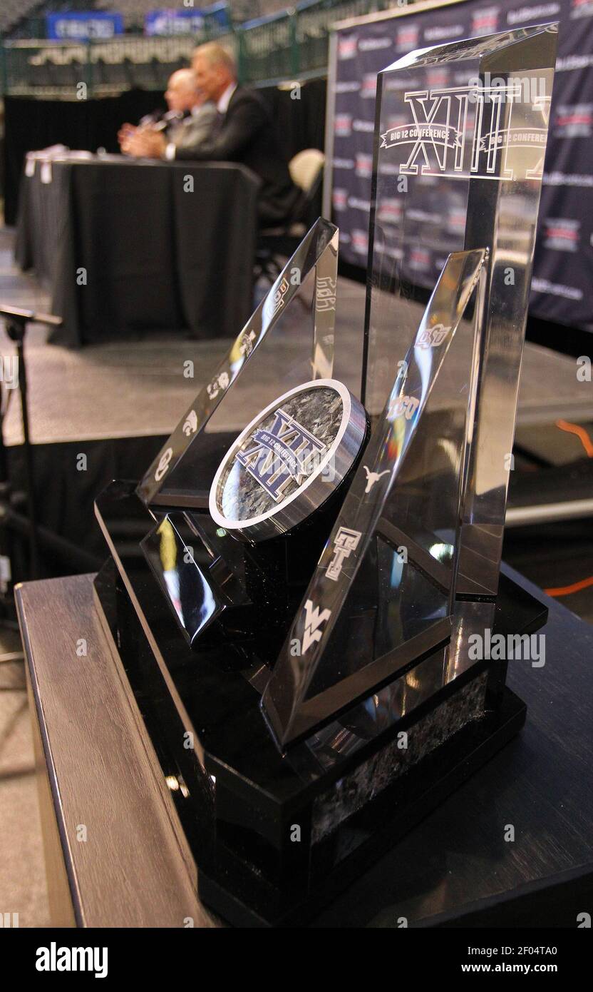 The Big 12 trophy is displayed offstage during the women's Big 12 ...