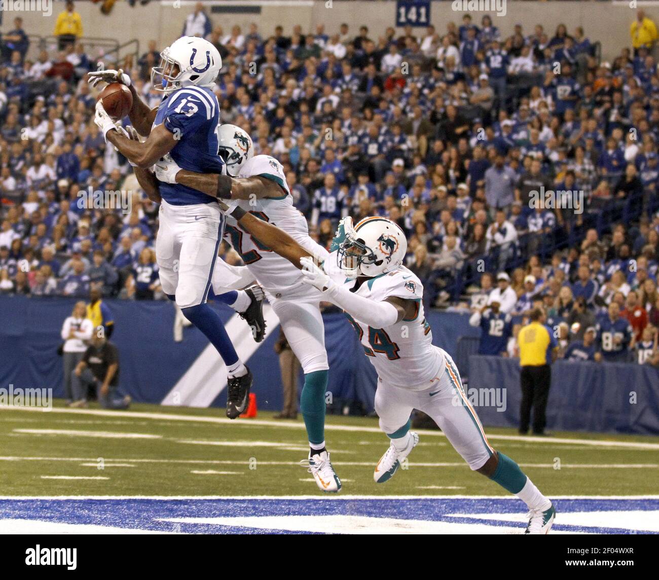 Indianapolis Colts wide receiver T.Y. Hilton (13) hauls in this pass ...