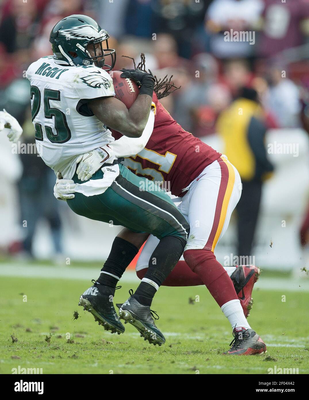 Philadelphia Eagles running back LeSean McCoy (25) is hit hard by ...