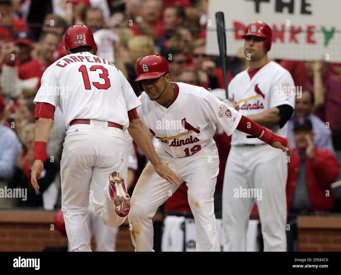 St. Louis Cardinals Matt Carpenter (13) and Jon Jay (19) of the ...