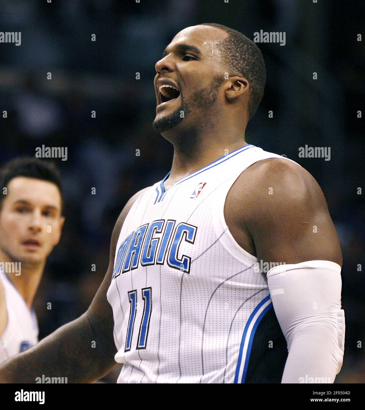 Orlando Magic forward Glen Davis celebrates after scoring against the ...
