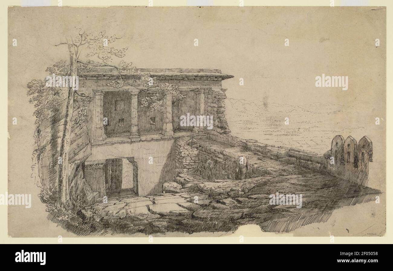 Pillared building at one corner of Kalinjar Fort Stock Photo - Alamy