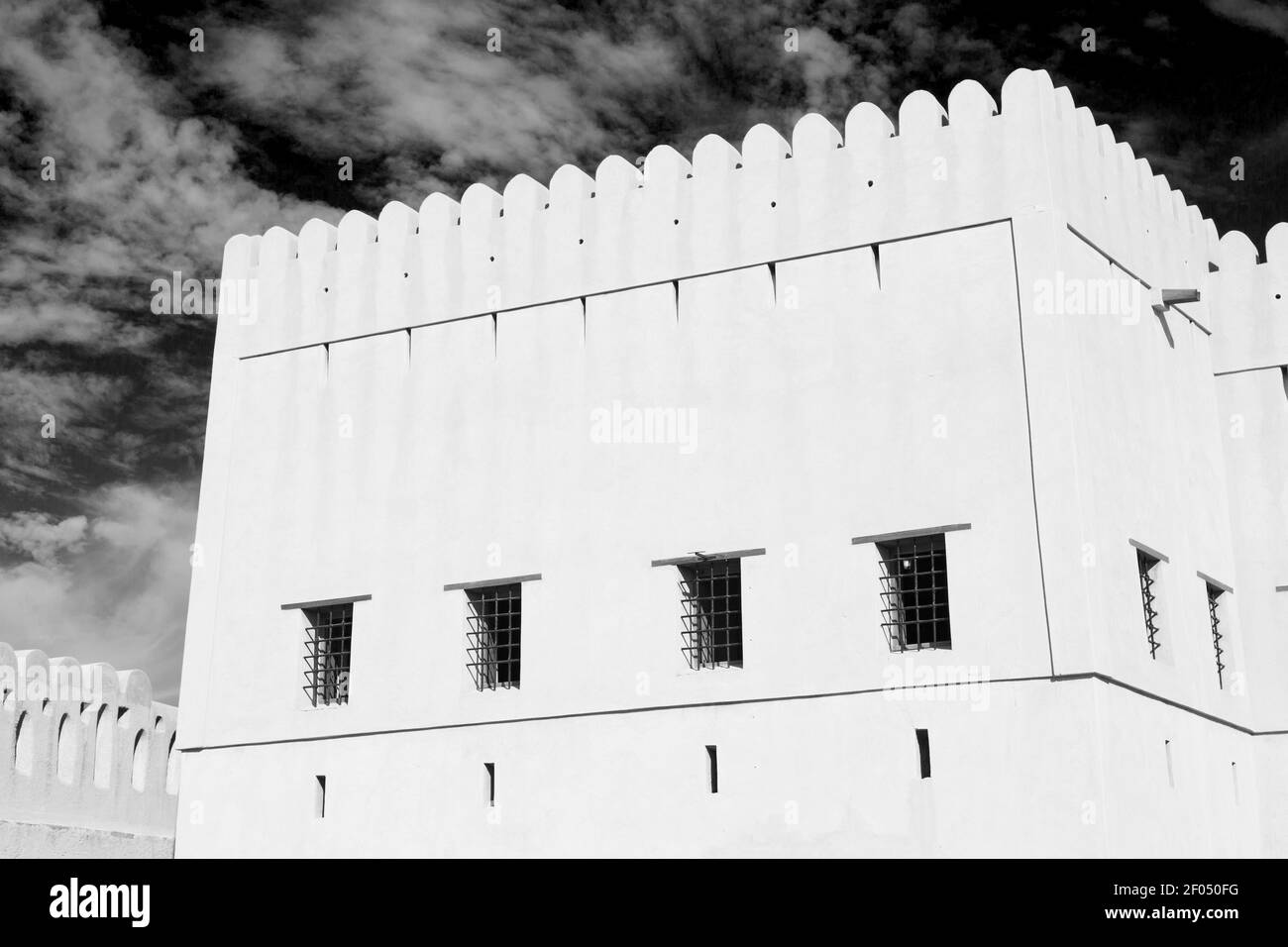 In oman muscat the old defensive fort battlesment sky and star brick ...