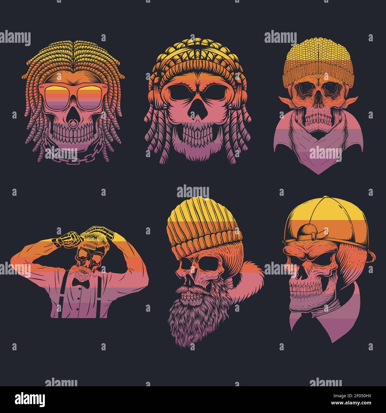 skull collection retro vector illustration for your company or brand ...