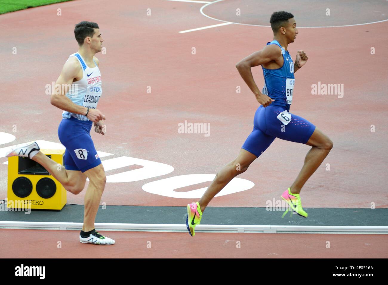 Donavan Brazier (USA), Guy Learmonth (GBR). 800 metres men heats. IAAF ...