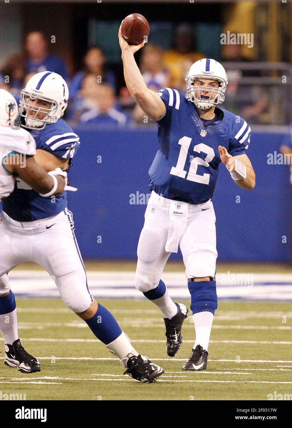 Indianapolis Colts quarterback Andrew Luck (12) throws for a completion ...