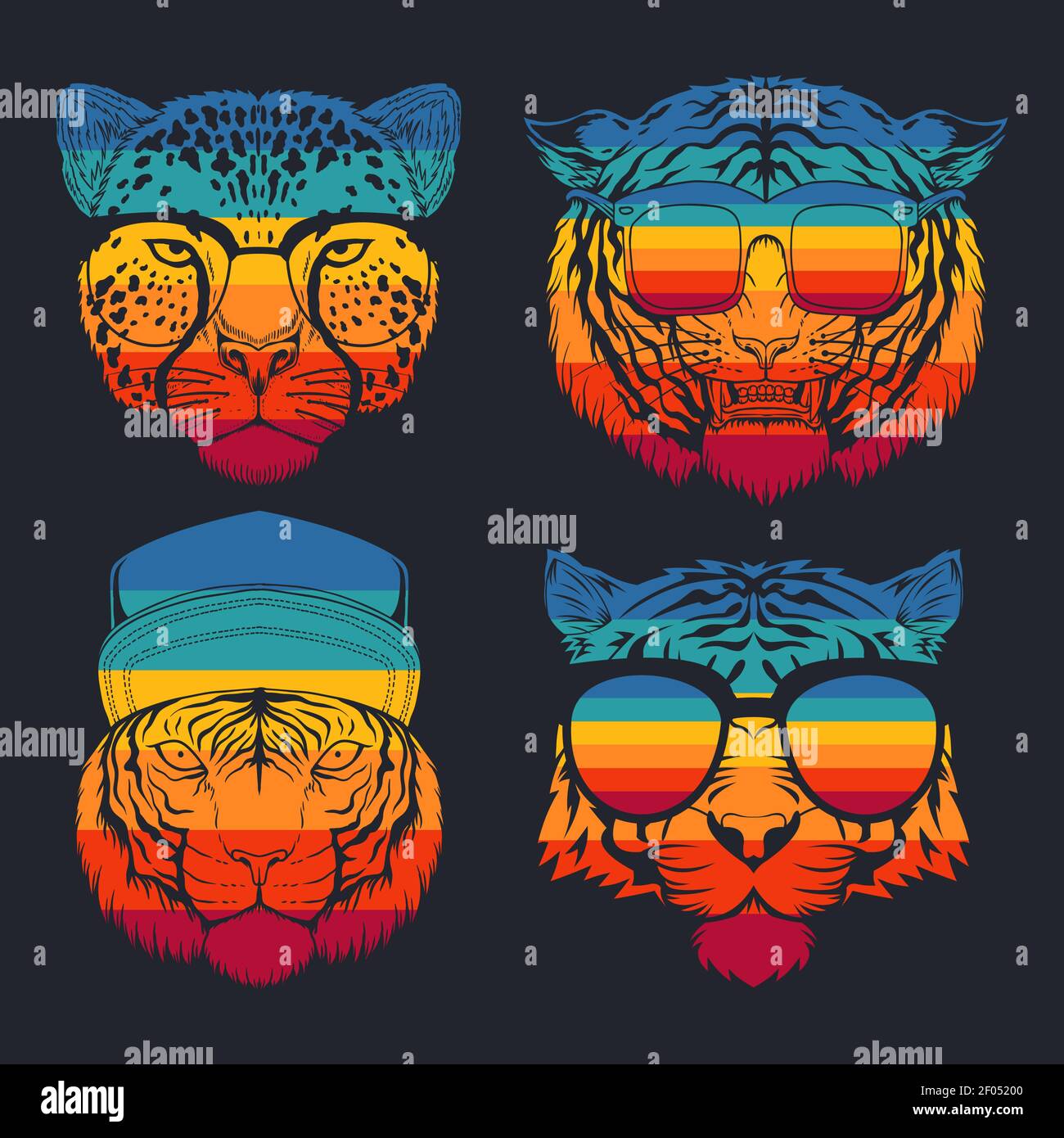 predator cat collection retro vector illustration for your company or ...