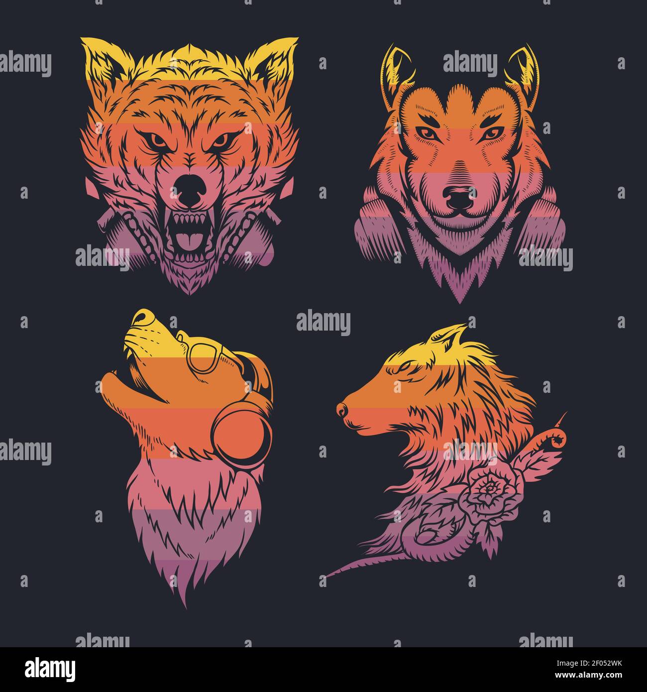 wolf collection retro vector illustration for your company or brand ...