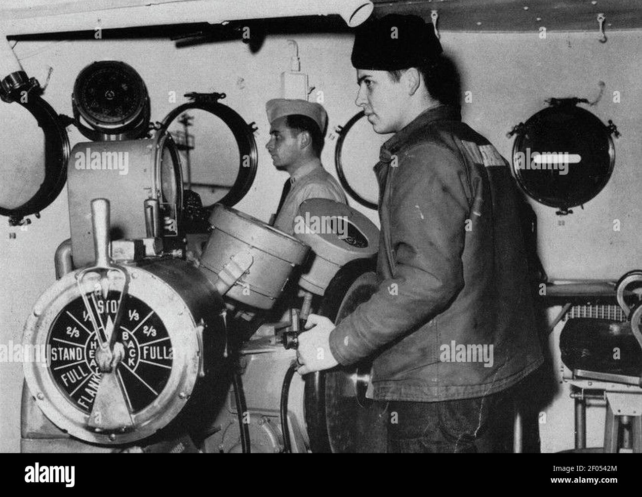 Pilothouse aboard USS San Juan (CL-54), during World War II Stock Photo ...