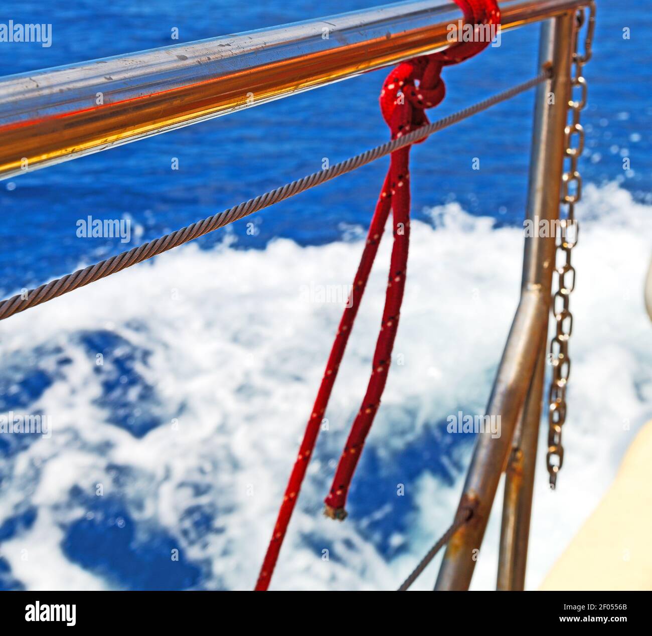 Safety rope and metal in the blue skay aocean mediterranean sea Stock ...