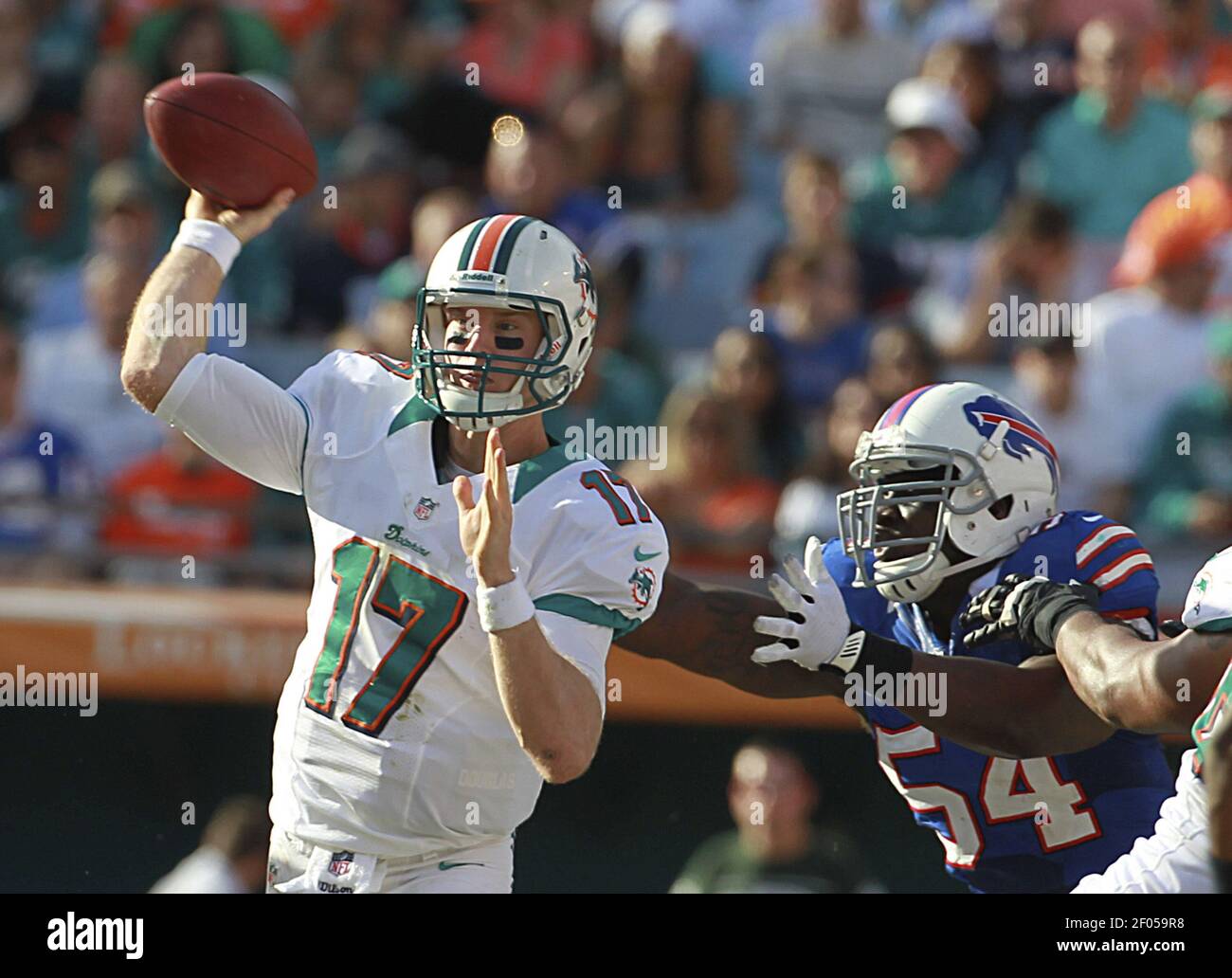 Miami Dolphins quarterback Ryan Tannehill passes the ball as Buffalo ...