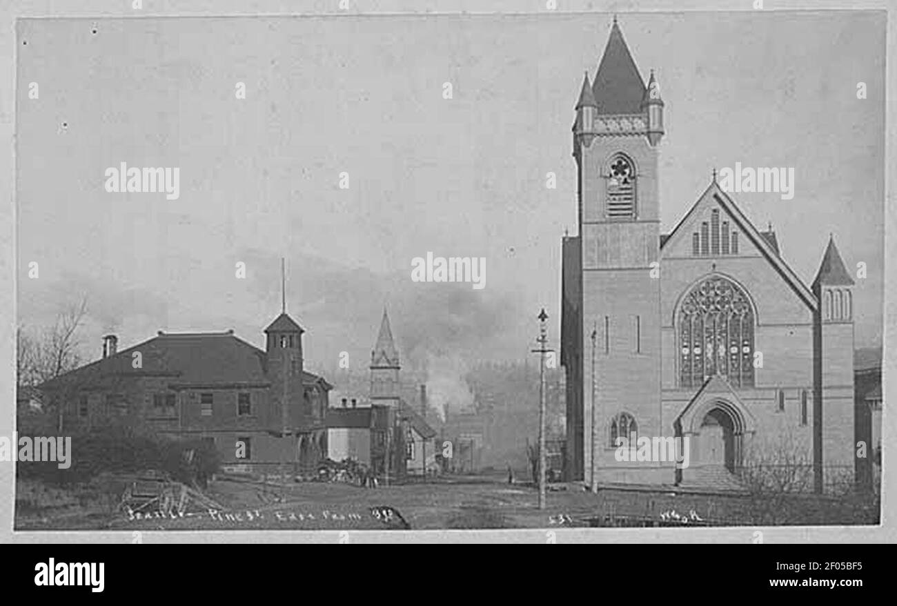 Pine St looking northeast from 3rd Ave showing the First Methodist ...