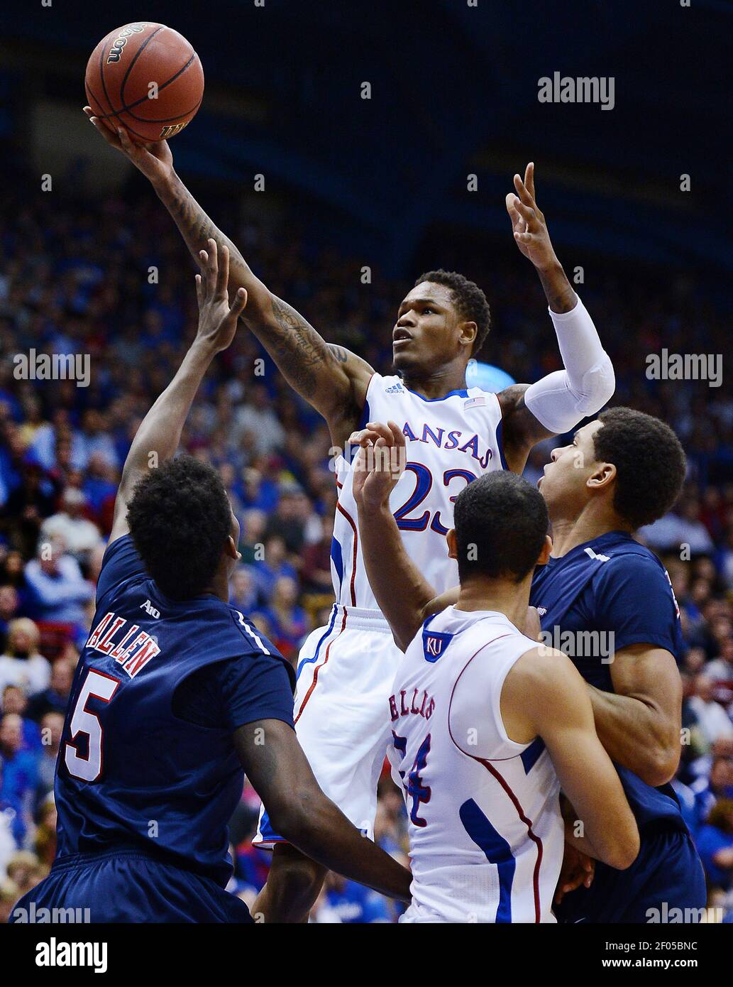 Kansas' Ben McLemore floats in the lane with a finger roll over ...
