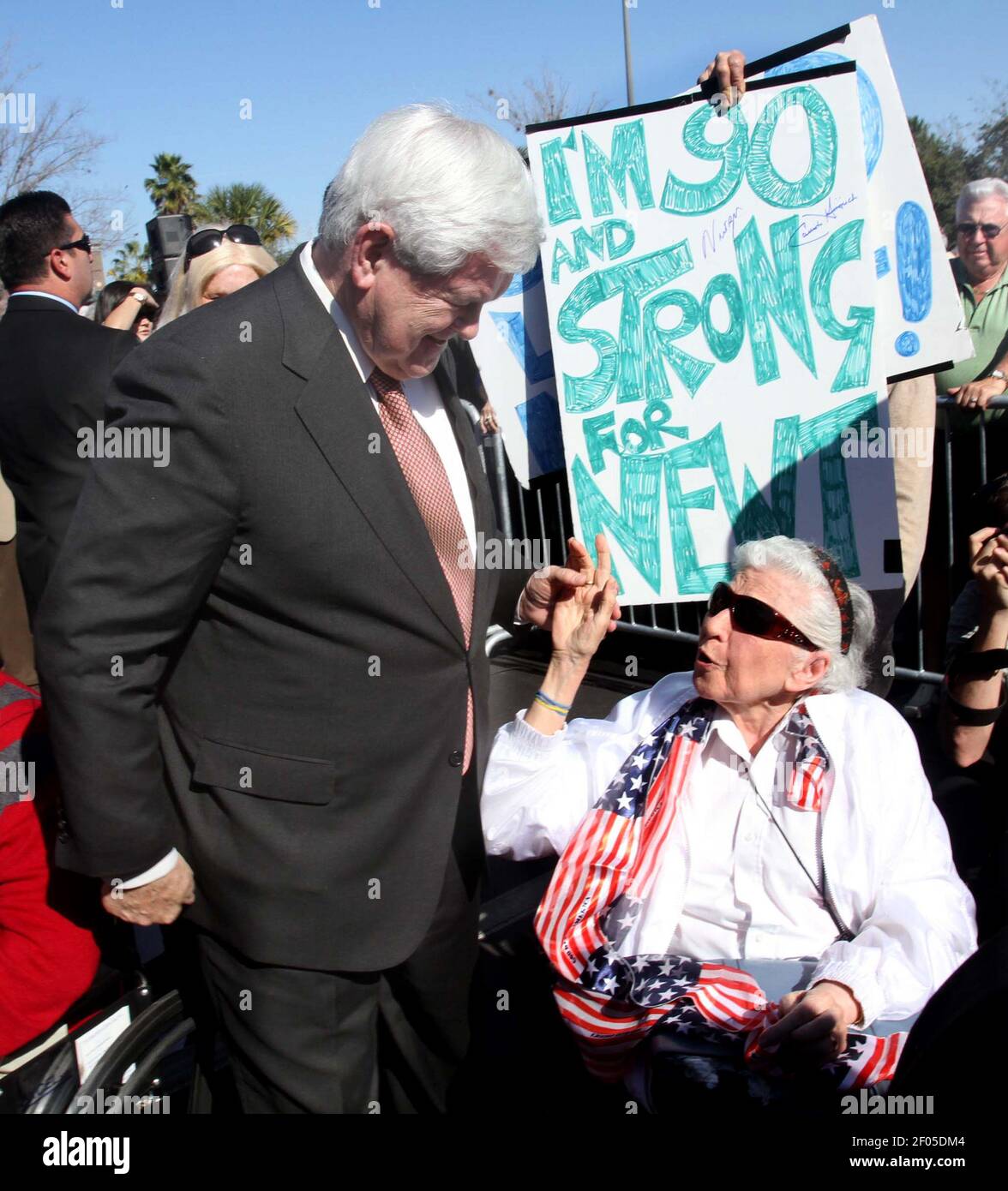 Republican presidential candidate Newt Gingrich greets 90-year-old ...