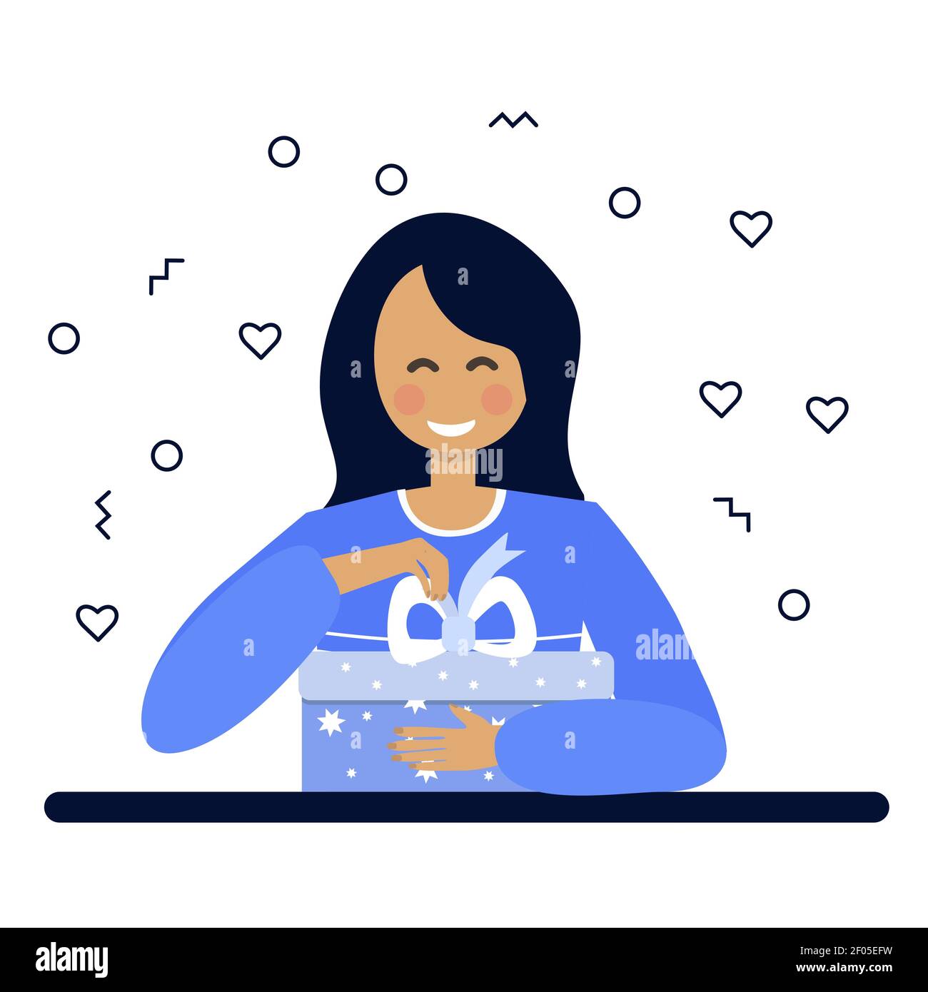 Young woman opening present box vector illustration Stock Vector Image ...