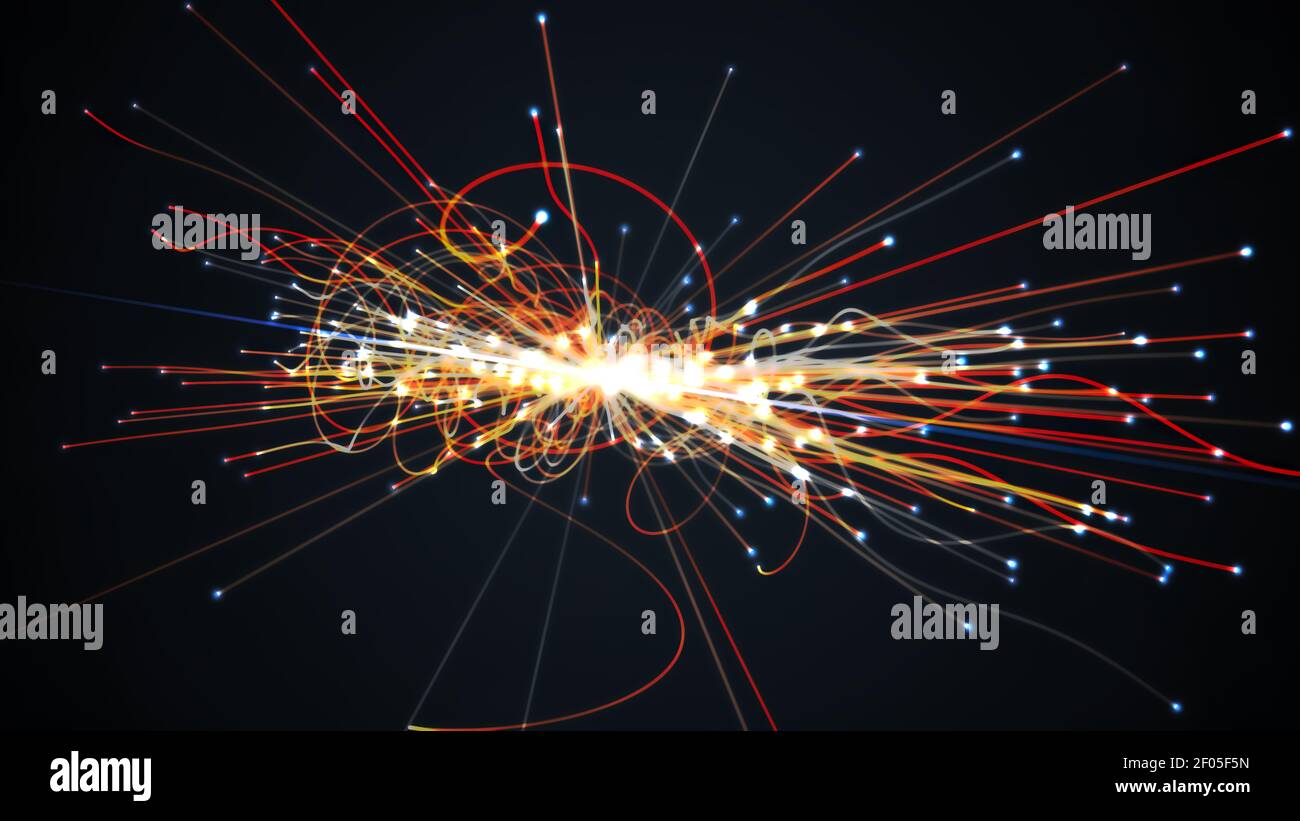 Particles collision in Hadron Collider. Astrophysics concept. 3D ...