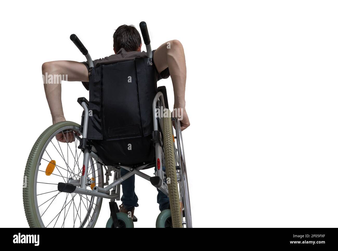 Handicapped disabled man sitting on wheelchair. Isolated on white ...