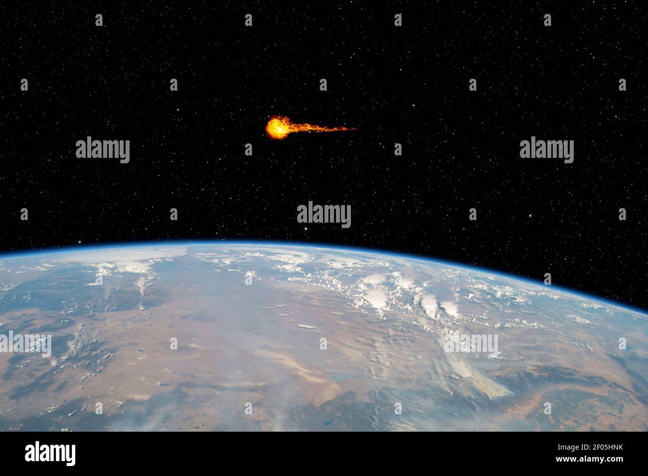 Asteroid passing planet Earth, elements of this image furnished by NASA ...