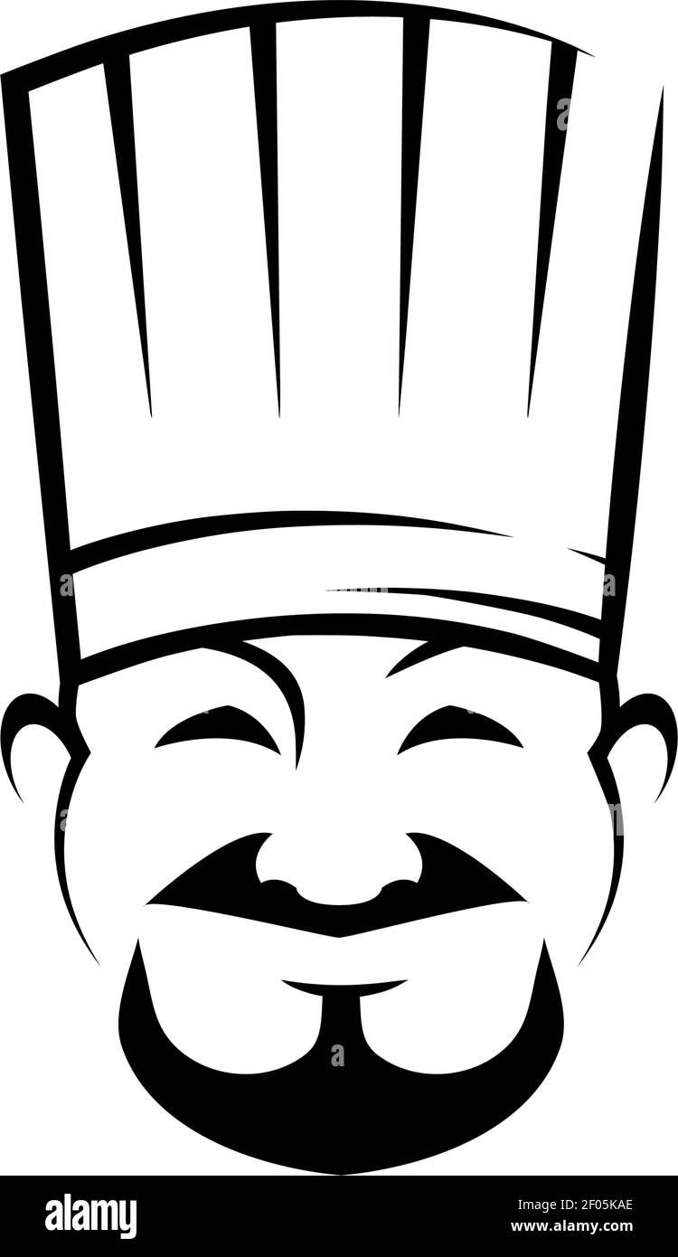 Cheerful chef line art vector illustration. Happy cooker in chef hat ...