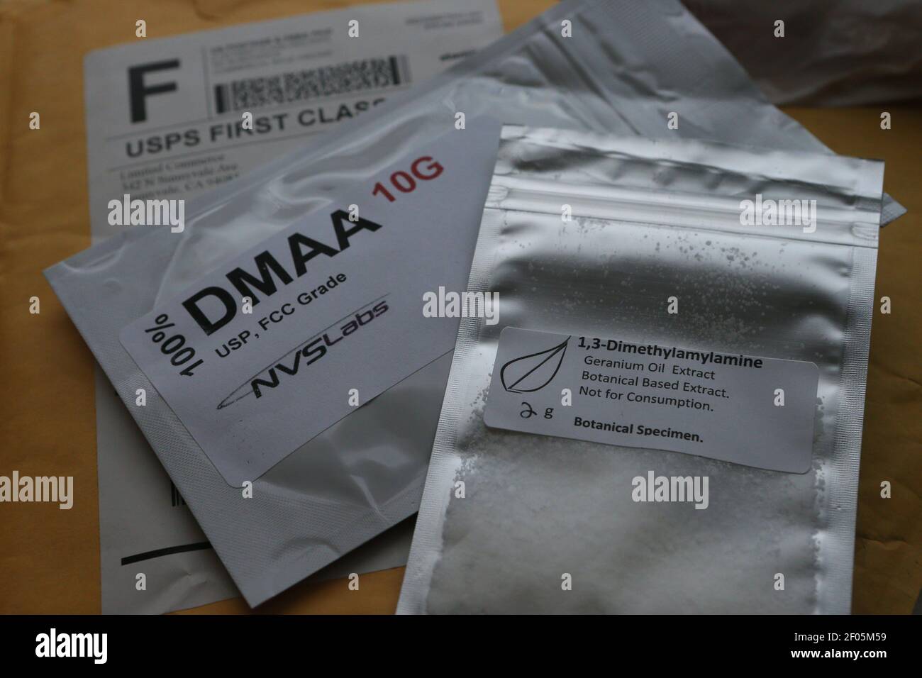These packets of DMAA were purchased through the mail by a reporter for ...