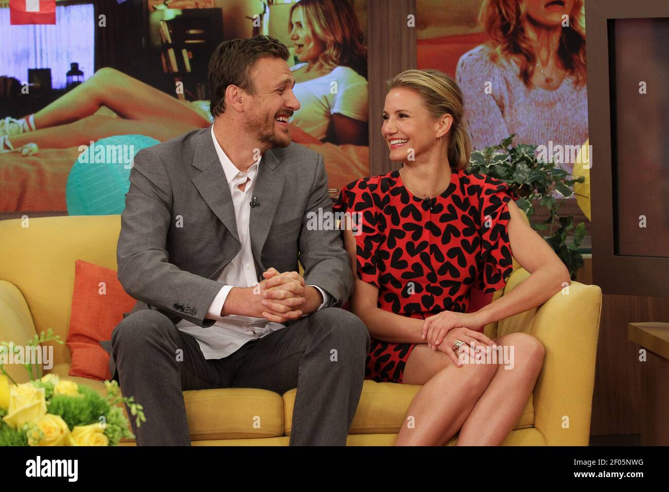 Jason Segel and Cameron Diaz are seen on the set of Despierta America ...